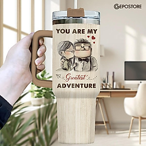 GEPOSTORE Valentines Day Gifts for Wife Husband, Old Couple 40 Oz Tumbler with Handle, To My Wife Valentines Cup, Cartoon Movie Characters Mug, Gifts for Movie Lovers