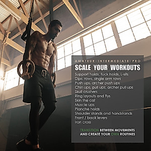 New Grey Fox Premium Numbered 1.1" Wooden Gymnastic Rings with Adjustable Straps Olympic Size: Chalk, Non-Slip Buckle |Full Body Suspension |Bodyweight Calisthenics |Home Gym Equipment |Fitness Gifts