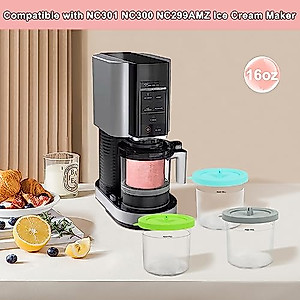 YQL Creami Pint Containers with Silicone Lid,Ice Cream Containers 16oz Cups Compatible with Ninja NC301 NC300 NC299AMZ Series Ice Cream Maker Dishwasher Safe(4 Pack)