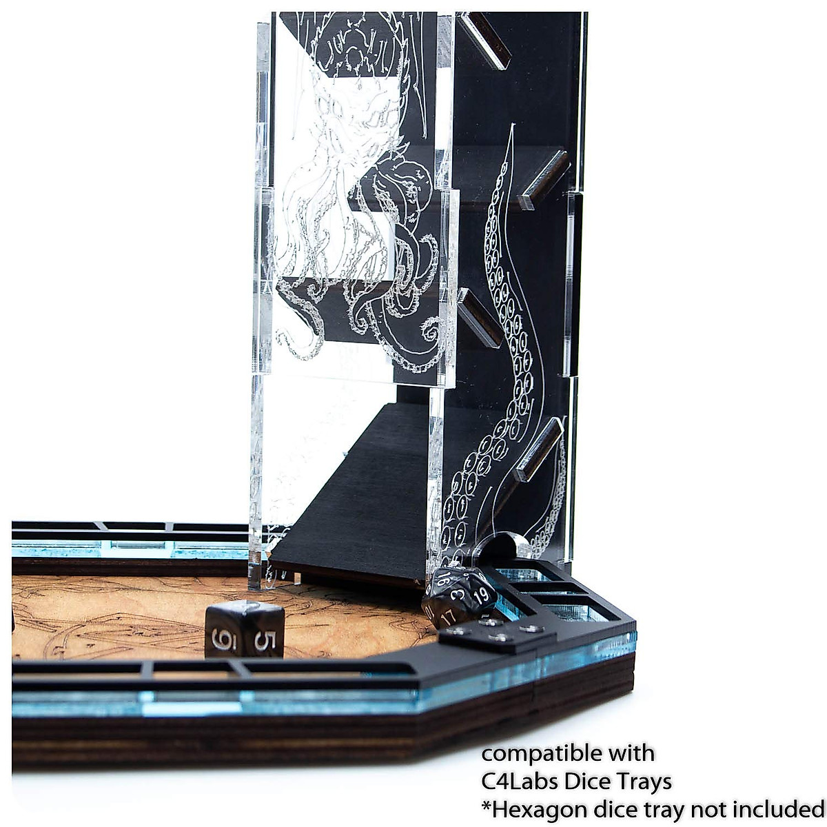 C4Labs Eldritch Octagon Dice Tray and Black Cthulhu Etched Dice Tower Bundle …