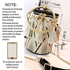 CONNAISSIZE Tassels Woven Bucket Bag, Crossbody Bag For Women, Fashion Handbag and Purses, Bag with Chain Strap