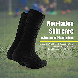 SOX TOWN Unisex Cushioned Crew Training Athletic Socks Men & Women with Combed Cotton Moisture Wicking Breathable Performance(Black M)