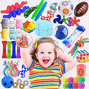 PP PHIMOTA Sensory Toys Set 56 Pack, Stress Relief Fidget Hand Toys for Adults and Kids, Sensory Fidget and Squeeze Widget for Relaxing Therapy - Perfect for ADHD Add Anxiety Autism