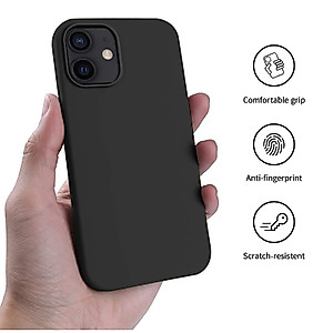 AOTESIER Shockproof Designed for iPhone 12 Mini Case, Food Grade Liquid Silicone Phone Case with [Soft Anti-Scratch Microfiber Lining] Drop Protection 5.4 inch Slim Thin Cover, Black