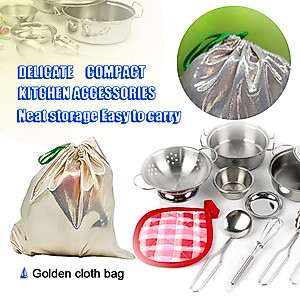 Tiny Size Cooking Pretend Play Kitchen Cooking Toys with Stainless Steel Cookware Play Pots and Pans Set，Cooking Utensils Cookware Kitchen Play Accessories Toys Cooking Pots for Toddlers Kids(Mini)