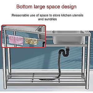 NYCDA Commercial Stainless Steel Sink, Kitchen Utility Sink Single Bowl Free-Standing Sink Set, Restaurant Sink w/Faucet & Drainboard for Laundry Garage Camping 80x50x80cm/31.5x19.7x31.5in Right-Sink
