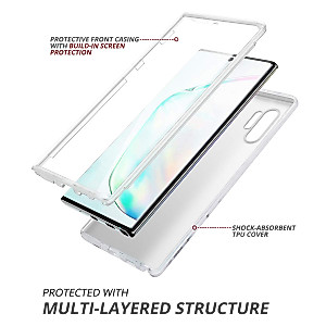 SURITCH Galaxy Note 10 Plus Case, Natural Marble, Built-in Screen Protector, Full-Body Shockproof Rugged Bumper - Gold