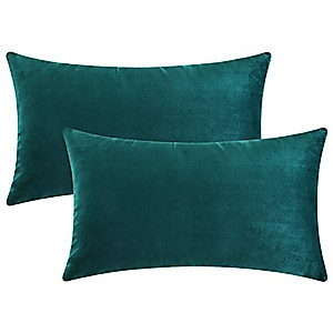 Mixhug Set of 2 Cozy Velvet Rectangle Decorative Throw Pillow Covers for Couch and Bed, Teal, 12 x 20 Inches