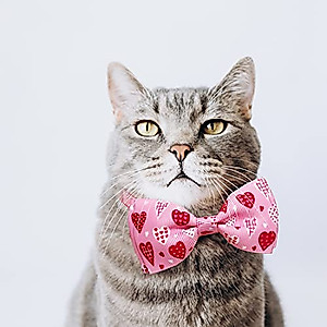 Valentine Bow Tie Cat Collar Set with Bell, Holiday Pink Heart and Heart Balloons Cat Collar for Boys and Girls Kitty Kittens