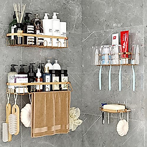 4 Pack Shower Caddy, Shower Organizer with Soap Holder, Bathroom Organizer with Hooks, Shower Shelf Stainless Steel, Shower Rack Adhesive for Bathtub, Kitchen, Rose Gold