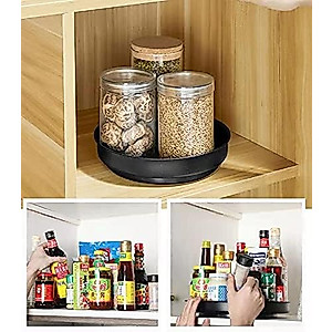 Kitchen Lazy Susan Turntable Organizer for Cabinet and Table Top Storage with Rotating Spice Organizer Countertop Pantry and Refrigerator & Drawer Organization Container (9" 12" inch) 2piece，Black.
