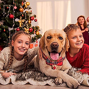 4 Pieces Christmas Dog Bandanas and Collars Set Xmas Christmas Classic Plaid Dog Neck Tie Triangle Bib Scarf Kerchief Adjustable PET Bow Tie with Safety Bell PET Costume for Cat Dog (L, Classic Style)