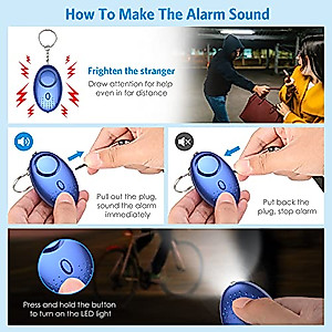 AMIR Safety Keychain Set for Women and Kids, 10 Pcs Safety Keychain Accessories, Self Defense Keychain Set for Girls with Safe Sound Personal Alarm, No Touch Door Opener, Whistle and Pom, Blue