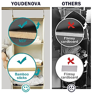 YOUDENOVA Hanging Closet Organizer, 4-Shelf Closet Hanging Storage Shelves, Beige