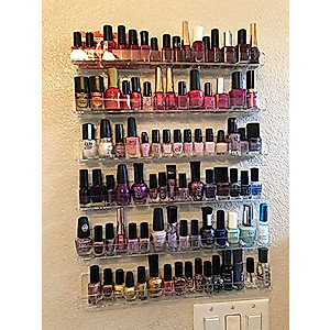 NIUBEE 6 Pack Nail Polish Rack Wall Mounted Shelf with Removable Anti-slip End Inserts, Clear Acrylic Nail Polish Organizer Display 90 Bottles