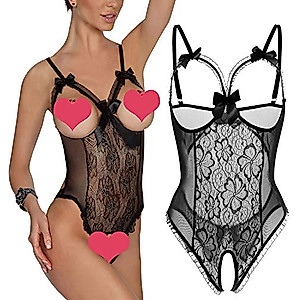 AIBINGGE Lingerie for Women One-Piece Teddy Lingerie Sexy Bodysuit Lace Nightie S-3XL(Black,L)