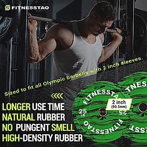 FITNESSTAO Olympic Bumper Plates, 10LB-45LB Rubber Weight Plates with 2" Stainless Steel Hub, Barbells Weight Plates for Weightlifting, Strength Training, Muscle Toning, Crossfit in Home & Gym 25LB-1