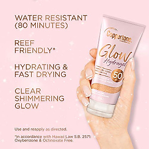 Coppertone Glow Hydragel SPF 50 Sunscreen Lotion with Shimmer, Broad Spectrum UVA/UVB Protection, Water-Resistant, Non-Greasy, Free of Parabens, PABA, Phthalates, Oxybenzone, 4.5 Fl Oz