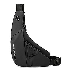 Long Keeper Sling Crossbody Bag - Men Water Resistant Chest Bag Casual Hiking Cycling Slim Lightweight Shoulder Backpack (Black)