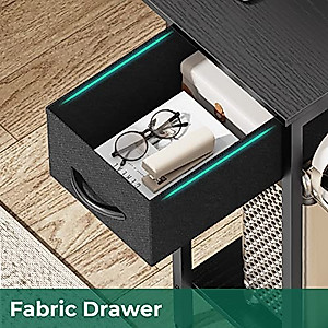 Huuger L Shaped Desk Gaming Desk with LED Lights & Power Outlets Nightstand with Charging Station