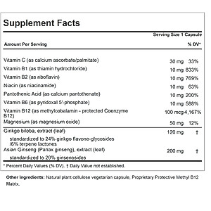 ANDREW LESSMAN Ginkgo 120 Plus Ginseng 200-60 Capsules - Standardized Extract Blend to Support Brain, Memory and Cognitive Function. Adaptogen, Combats Stress and Fatigue. No Additives