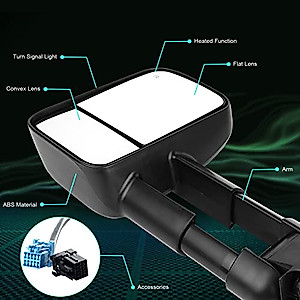Aftermarket Towing Mirrors 2003-2007 Chevy/GMC Silverado/Sierra Power Heated Signal Side Mirror Pair (2004 2005 2006 Models 07 Classic)