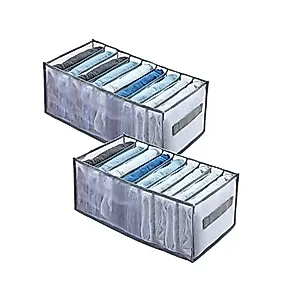 Large Capacity Clothes Organizer, 9Compartment Jeans Drawer Organizer - 2 Pack for Folding Clothes Wardrobe Drawer Storage Box Clothes Organizer for Shirts Pants
