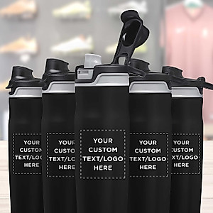 DISCOUNT PROMOS Custom Juno Water Bottles with Flip Lid 20 oz. Set of 24, Personalized Bulk Pack - Reusable, Great for Gym, Hiking, Cycling and for School - Black