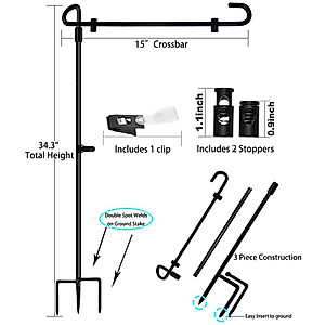 Upgraded Garden Flag Stand Banner Flagpole with 3 Prong Base, Black Wrought Iron Yard Garden Flag Pole - Holds Flags up to 12.5" in Width for Outdoor Garden Lawn