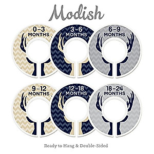 Modish Labels Baby Clothes Size Dividers, Baby Closet Organizers, Size Dividers, Baby Closet Organizers, Closet Dividers, Clothes Organizer, Nursery, Boy, Woodland, Deer, Navy, Tan, Gray (Baby)