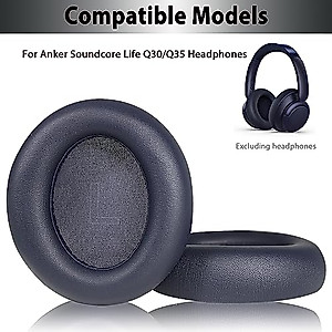 Q30 Protein Leather Earpads for Anker Soundcore Life Q30 by Anker Life Q35 Headphone Headsets Earmuff Repair Part Q35 Noise Cancelling Ear Covers Cushions (Dark Blue)
