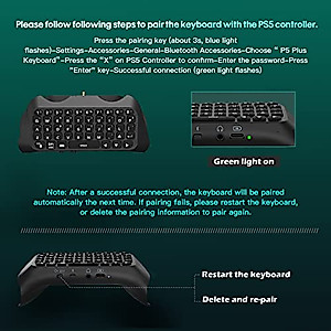TiMOVO Green Backlight Keyboard for PS5 Controller, Wireless Bluetooth Keypad Chatpad for Playstation 5 Controller, Mini Game Keyboard Built-in Speaker with 3.5mm Audio Jack for Messaging, Black