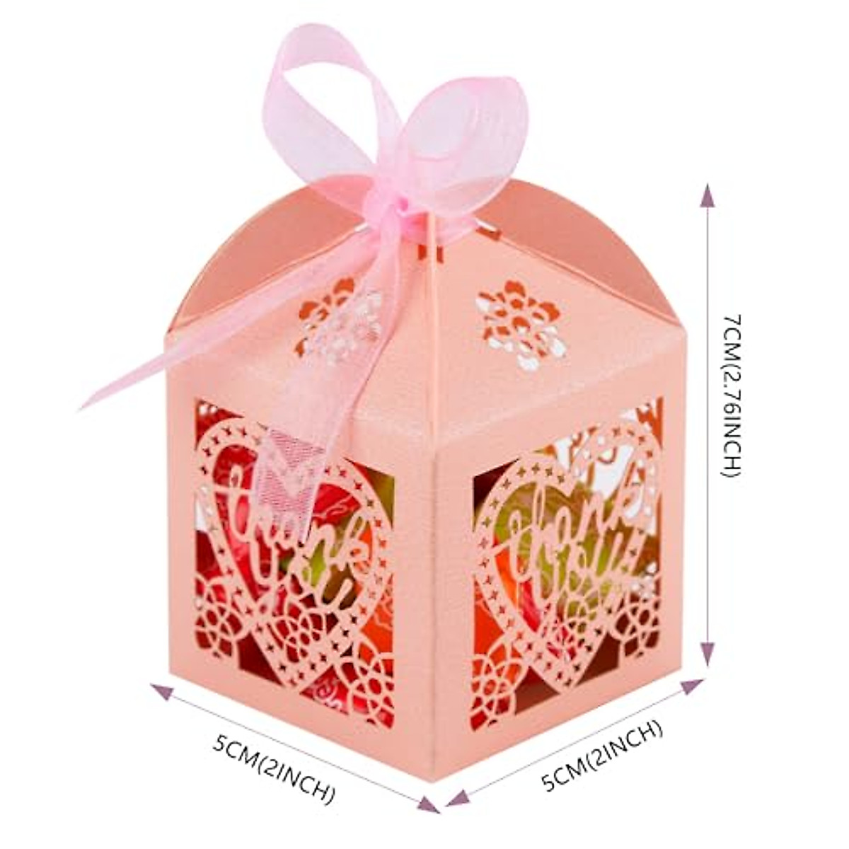 12TEN 50 Pack Thank You Gift Boxes for Wedding Party Favors Boxes Laser Cut boxes Party Favor Box Small Gift Boxes for Wedding Baby Shower Birthday Party with Ribbons, 55 Free stickers (Pink)