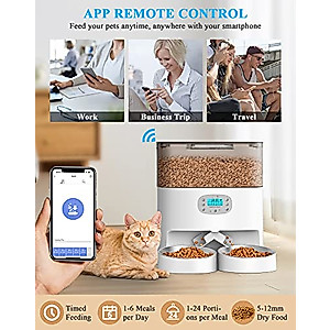 HoneyGuaridan 6L Automatic Cat Feeder for 2 Cats, 2.4G WiFi Enabled Smart Feed Automatic Pet Feeder for Cats & Dogs, Timed Pet Food Dispenser with Stainless Steel Bowl APP Control, 10s Voice Recorder