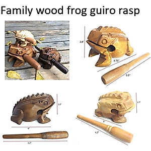 Cozinest Percussion Instruments Wooden Frog Medium Size 4.8 Inch, 4 Inch and 3 Inch Family Wood Frog Guiro Rasp Musical Instrument Tone Block Musical Instrument Home Office Decoration