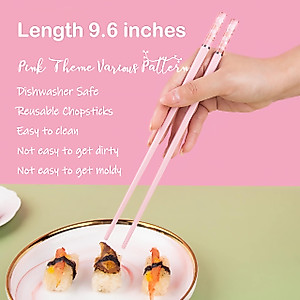 5 Pairs Fiberglass Chopsticks Pink Japanese Korean Chopsticks Reusable Non-Slip Chopsticks Dishwasher Safe, 9.6 Inches Long, 5 Patterns