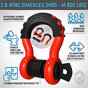 Kinetic Recovery Tow Rope (33,900lbs), with 2 D Ring Shackles (41,800lbs), Tow Rope for Truck Heavy Duty, Offroad Recovery Kit for 4WD Pick Up Truck, SUV, ATV, UTV (Silver-Blue, 1x30)