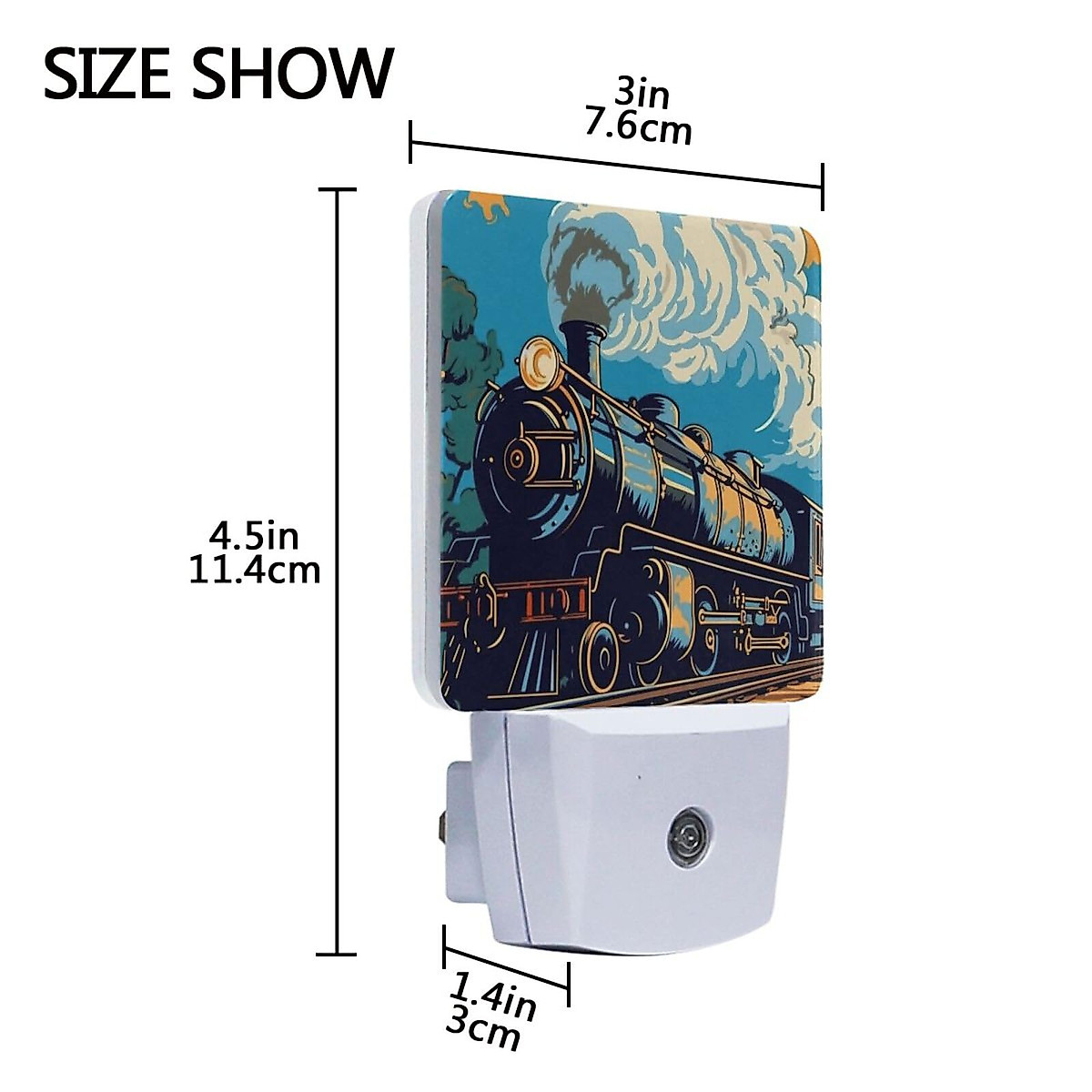 ZENWAWA Running Steam Train Night Light Plug into Wall Decorative Auto Dusk to Dawn Sensor LED Night Lamp 2 Pack 3×4.5×1.4 in