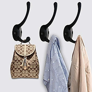 IBosins 12 Pack Black Coat Hooks Wall Mounted with 24 Screws Retro Double Hooks Utility Black Hooks for Coat, Scarf, Bag, Towel, Key, Cap, Cup, Hat
