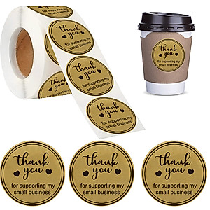 2 Inch Kraft Valentine's Day Thank You for Supporting My Small Business Stickers with Hearts - Heart Valentines Present Gift Thank You Labels Seals for Bubble Mailers and Gift Bags 500 Pcs