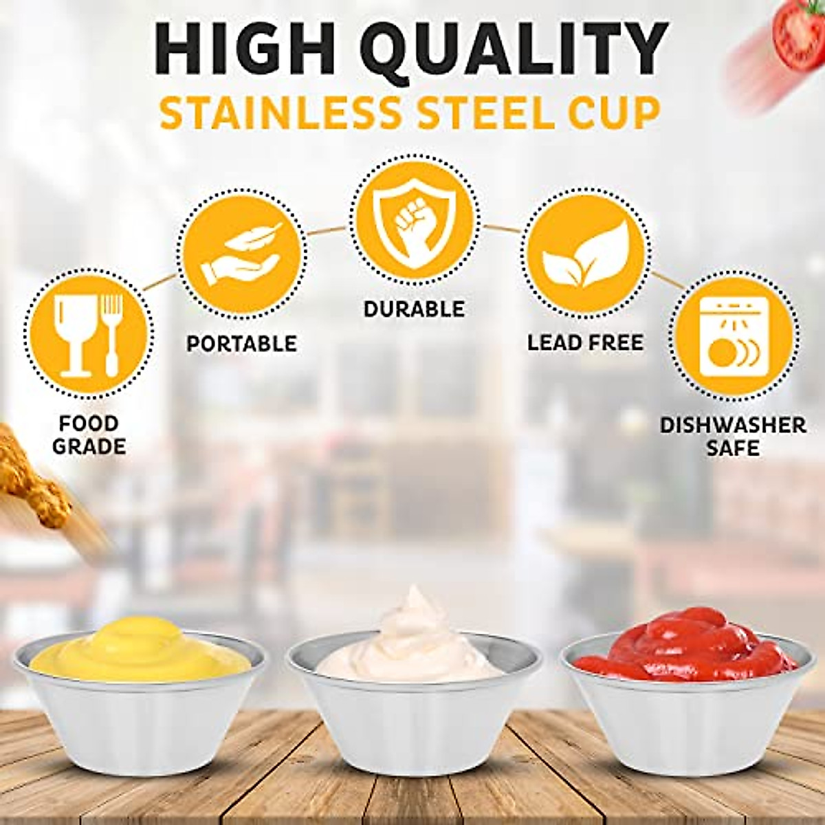 C&S Event Supply Co. 2.5oz Ramekins - Commercial Grade Silver Stainless Steel Sauce Cups, Round Small Bowls for Dipping Sauce Cup & Portion Control - Ideal for Au Jus, Condiments, Dips - Set of 12