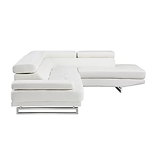 Blackjack Furniture Union Modern Faux Leather Sofa with Adjustable Headrests, Chaise, Elegant Tufted Seat, High-Density Foam and Stainless Steel Legs, Right Facing Sectional, White