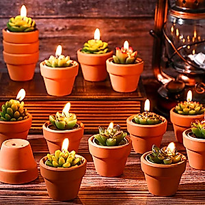 18 Pcs Succulent Cactus Tealight Candles Handmade Tea Lights Baby Shower Plant Candle Gift with Mini Terracotta Clay Candle Holders for Birthday Christmas Wedding Party Home Decoration (Cute)