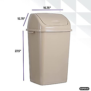 Superio Plastic Swing Top Trash Can, Waste Bin for Home, Kitchen, Office, Bedroom, Bathroom, Ideal for Large and Small Spaces (4 Pack- 2.5 Gal, 9 Gal, 13 Gal) (Beige)