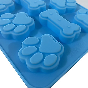 Paw Mold and Dog Bone Mold Silicone Baking Molds 2pcs Biscuits Mold Muffin Mold, Hard Candy Mold, Chocolate Cookies Molds for Pets and Kids, blue.