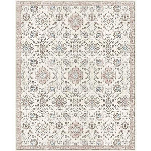 Mcadore 8x10 Area Rugs Washable Boho Rug, Non Slip Carpet for Living Room, Bedroom, Kitchen, Soft Low-Pile Rug, Beige/Floral