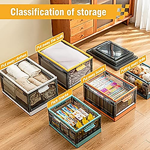 Yhxdev Large Closet Organizers and Storage, 52L Folding Storage Box, Stackable Plastic Storage Bins with Double Doors and Lids, Sterlite Containers with Wheels (Blue)