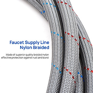 J-HVA Faucet Supply Lines Length 12" x G 3/8, 9/16" Female x 9/16" Male Thread Connector Braided Nylon Extension Hoses for Bathroom Kitchen Sink Faucet Hose Filter, Stainless Steel Nut (1 Pair)