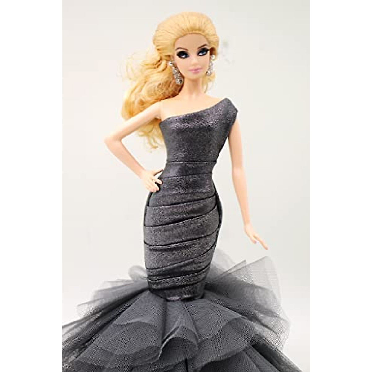 Cora Gu [Handmade Dress Fit for 12" Doll] Classic One Shoulder Silver Mermaid Dress/Wedding Gowns Fit for 12" Fashion Doll [Doll's not Included]