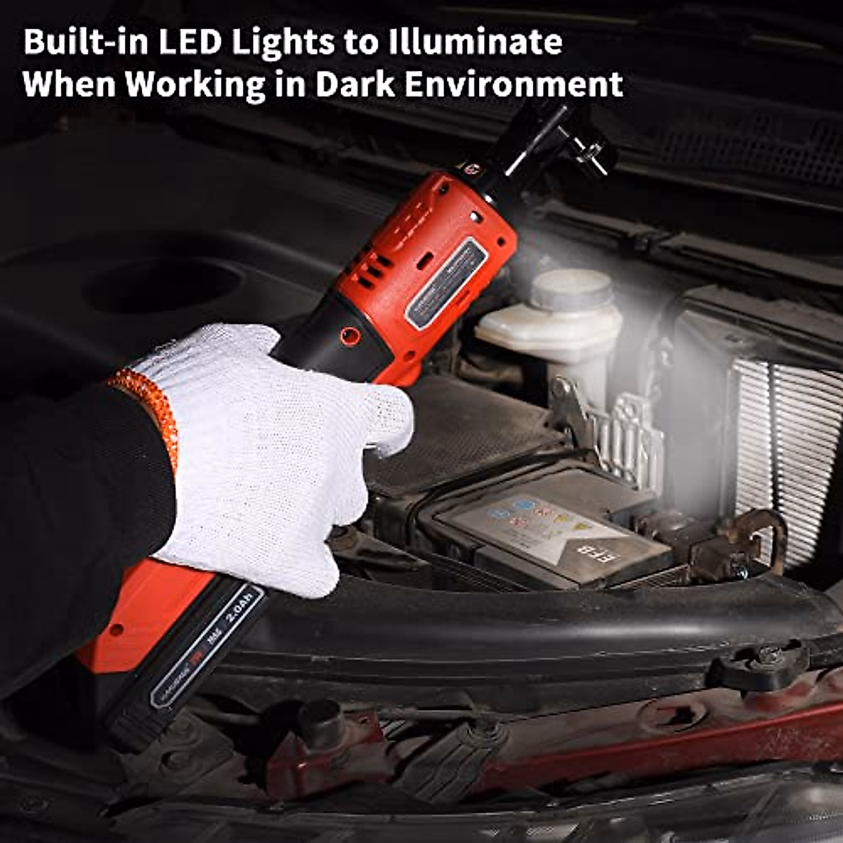 MANUSAGE 3/8" Cordless Electric Ratchet Wrench Set, 20V Cordless 44.25 Ft-lbs 380 RPM Ratchet Kit